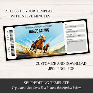 Surprise Horse Racing Ticket Template, Customizable and Printable Horse ...