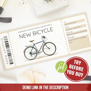 Editable New Bicycle Gift Voucher Personalized Template, Surprise ...