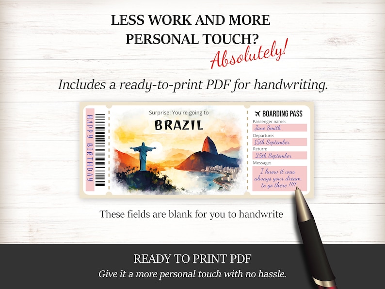 Editable Brazil Boarding Pass Template, Personalized Gift Printable ...