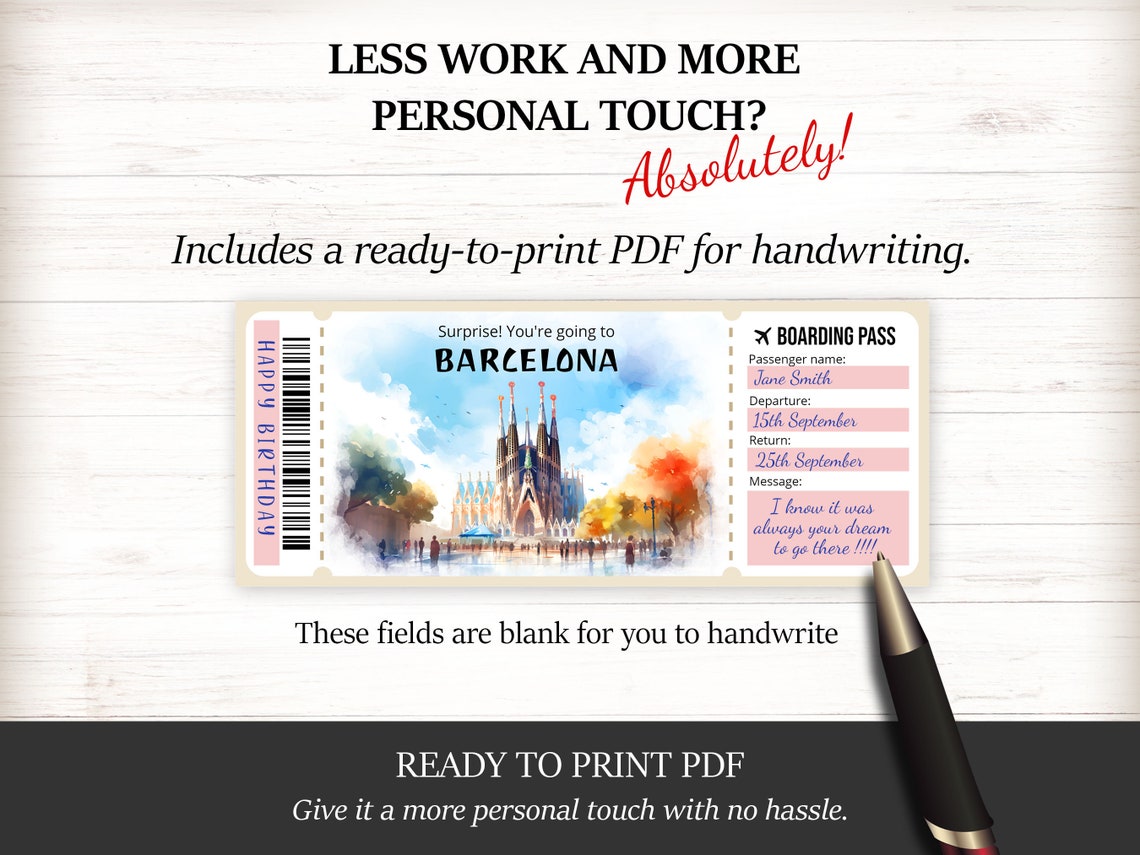 Editable Barcelona Boarding Pass Template, Personalized Gift Printable ...