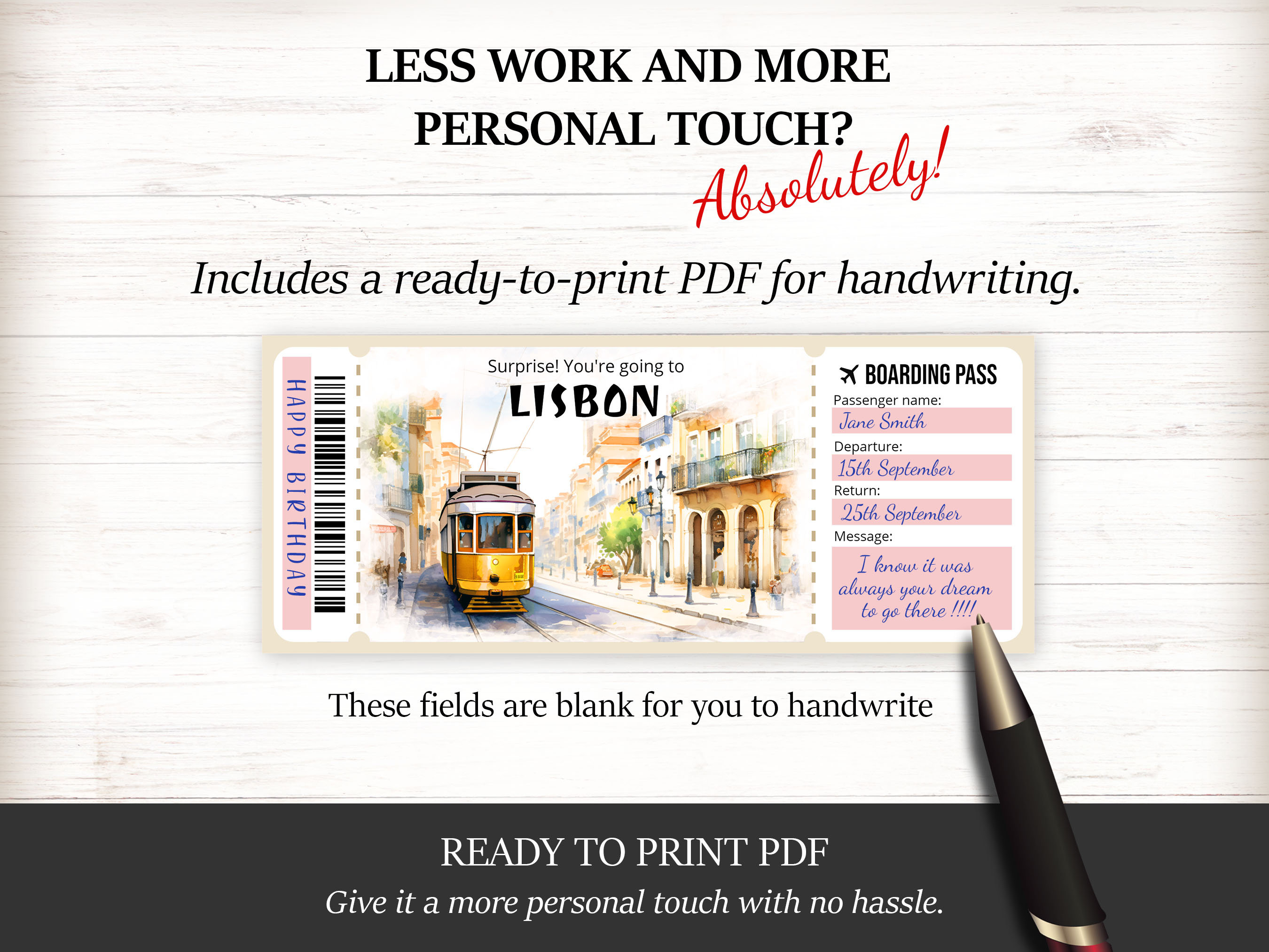 Editable Lisbon Boarding Pass Template, Personalized Gift Printable ...