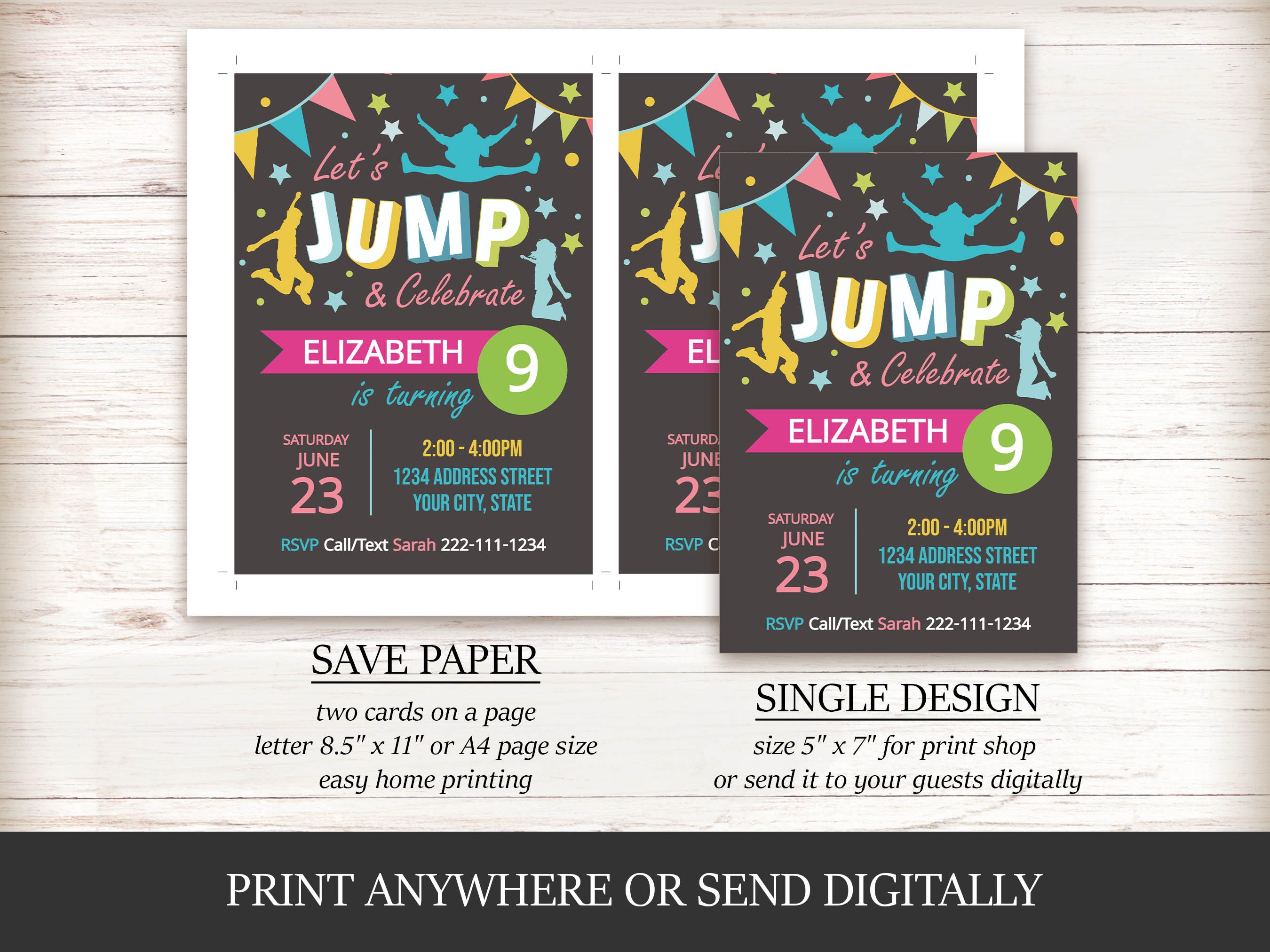 Black Trampoline Jump Park Birthday Party Invitation for Girls - Etsy