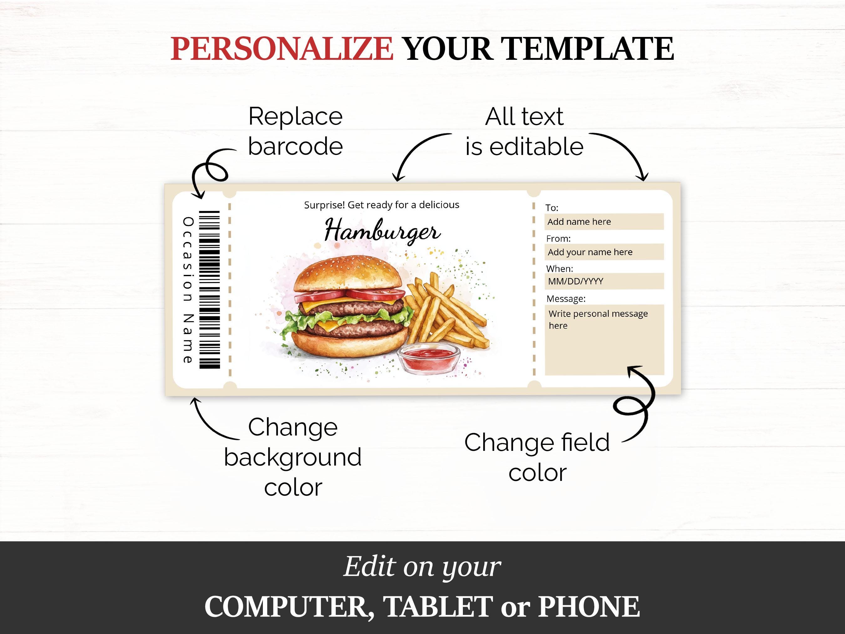 Editable Hamburger Gift Certificate Template for Burger and BBQ Lovers ...