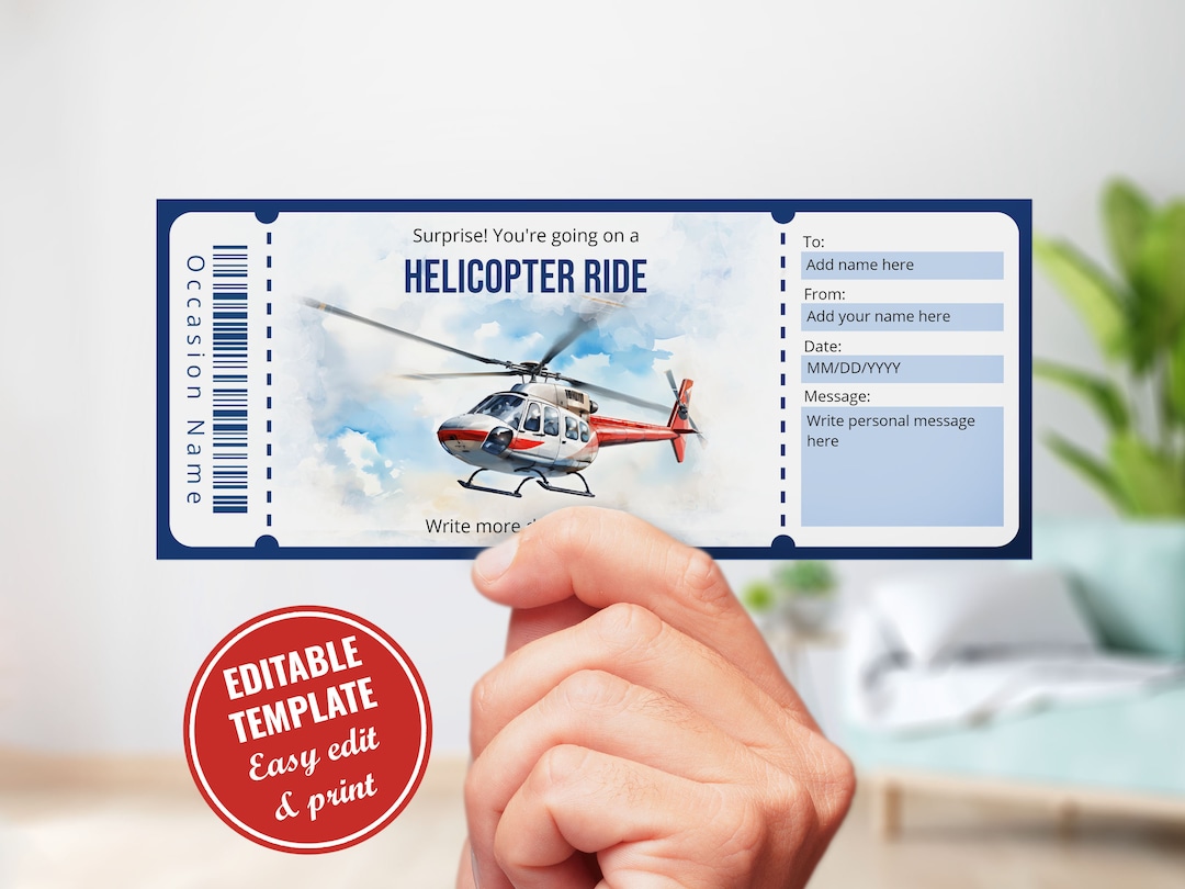 Surprise Helicopter Ride Gift Certificate Template, Customizable ...