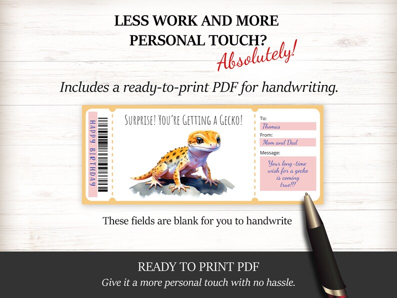 Editable Gecko Gift Certificate Template for Lizard Lover, Personalized ...
