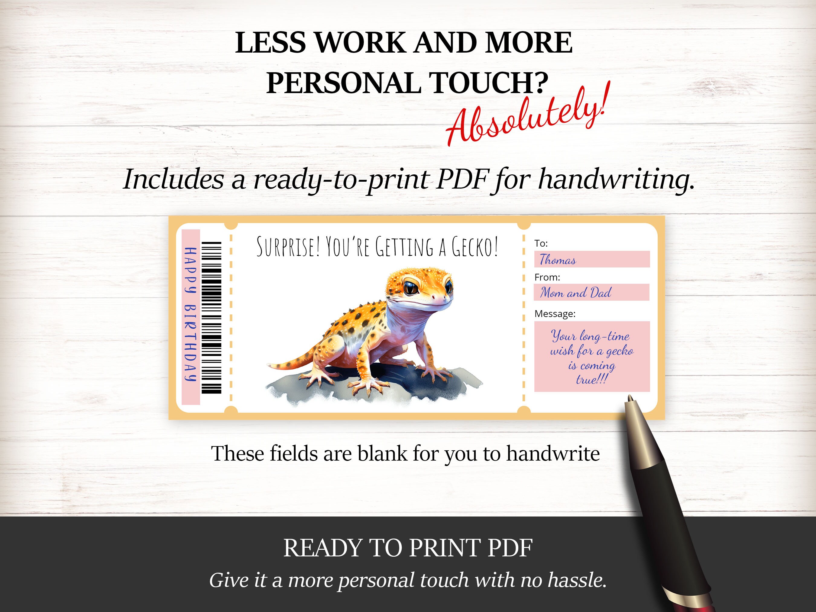 Editable Gecko Gift Certificate Template for Lizard Lover, Personalized ...