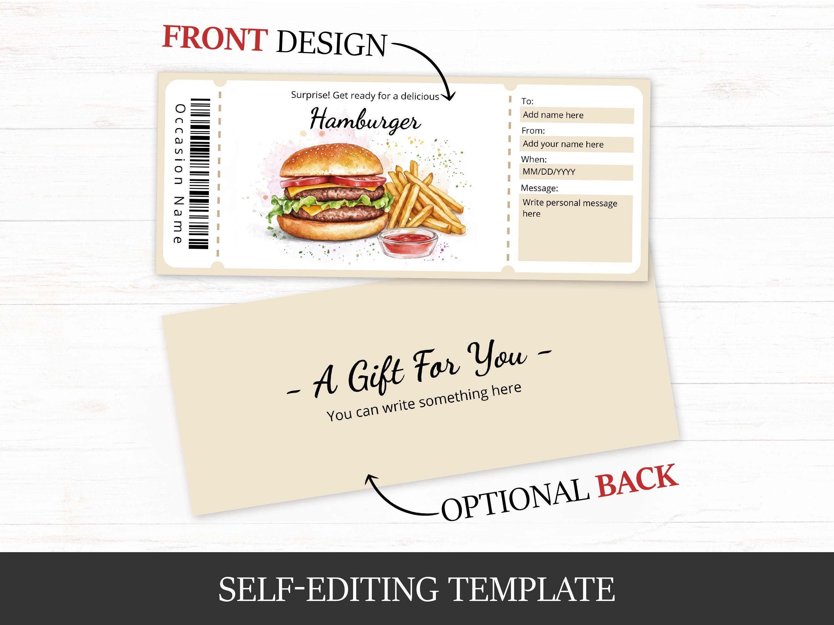Editable Hamburger Gift Certificate Template for Burger and BBQ Lovers ...