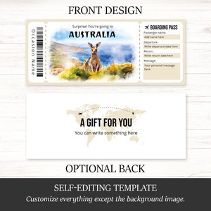Editable Australia Boarding Pass Template, Personalized Gift Printable ...