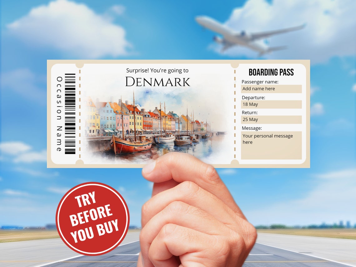 Editable Denmark Boarding Pass Template, Printable Personalized Gift ...