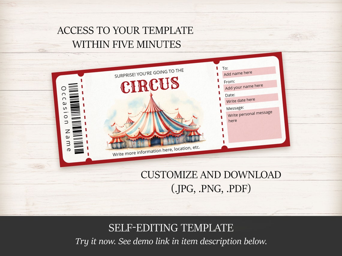 Surprise Circus Gift Certificate Template, Customizable and Printable ...