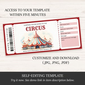 Surprise Circus Gift Certificate Template, Customizable and Printable ...