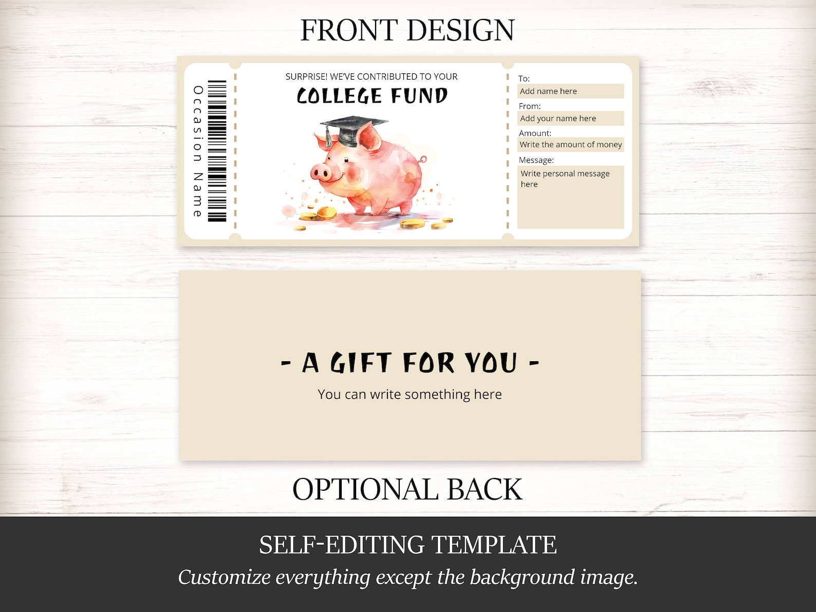 Editable College Fund Gift Certificate Template DIY Printable ...