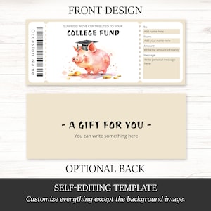 Editable College Fund Gift Certificate Template DIY Printable ...
