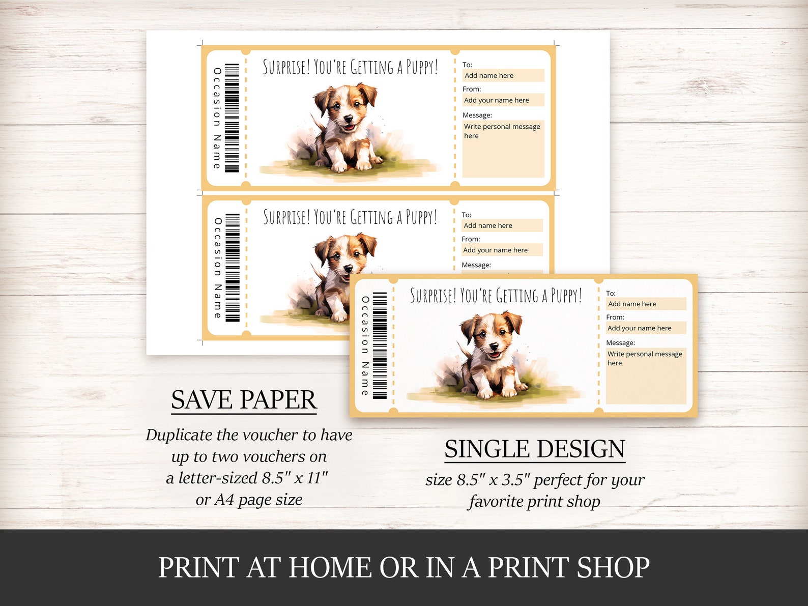 Editable Puppy Gift Certificate Template for Dog Lover, Personalized ...