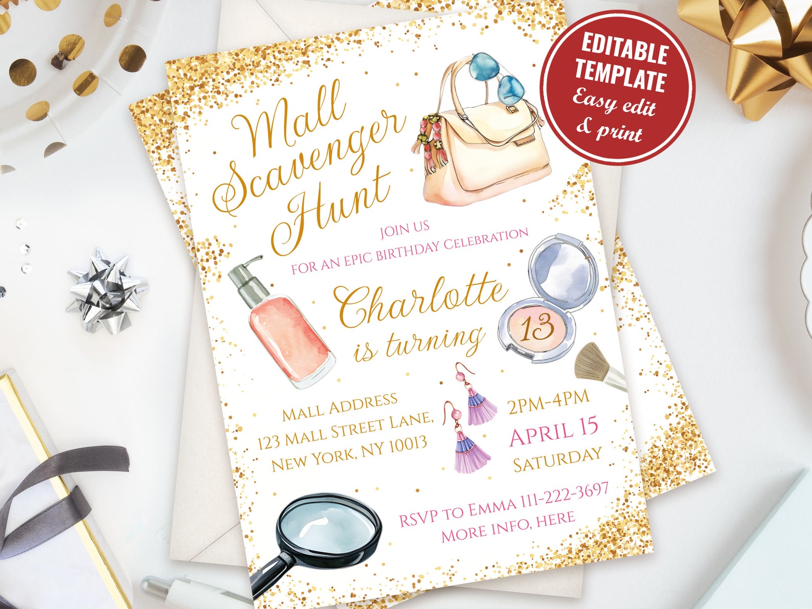 Editable Mall Scavenger Hunt Invitation Template for Girl, Mall Party ...