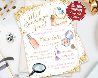 Mall Scavenger Hunt Invitation Template, Mall Party Invitation, Teen Birthday Scavenger Hunt ...
