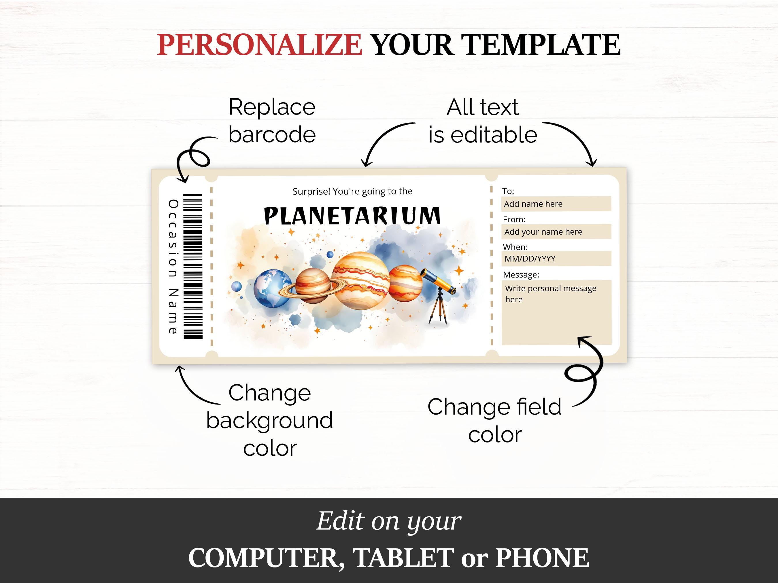 Editable Planetarium Ticket Template, Astronomy Experience Gift Voucher ...