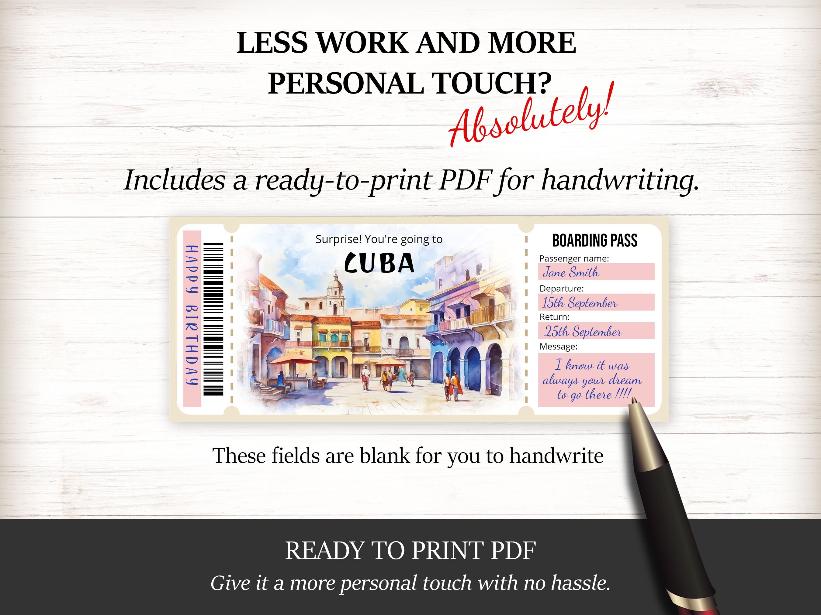 Printable Cuba Boarding Pass Template, Personalized Editable Surprise ...