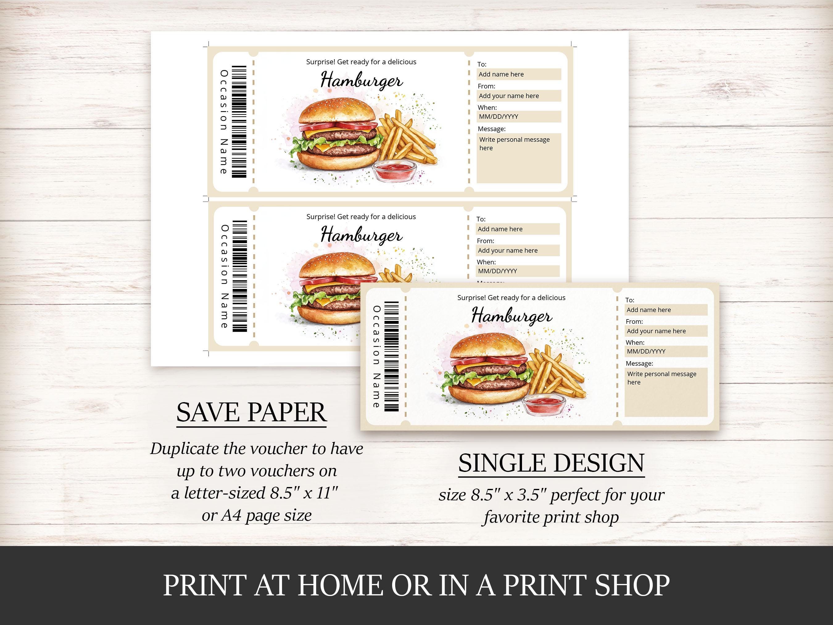 Editable Hamburger Gift Certificate Template for Burger and BBQ Lovers ...