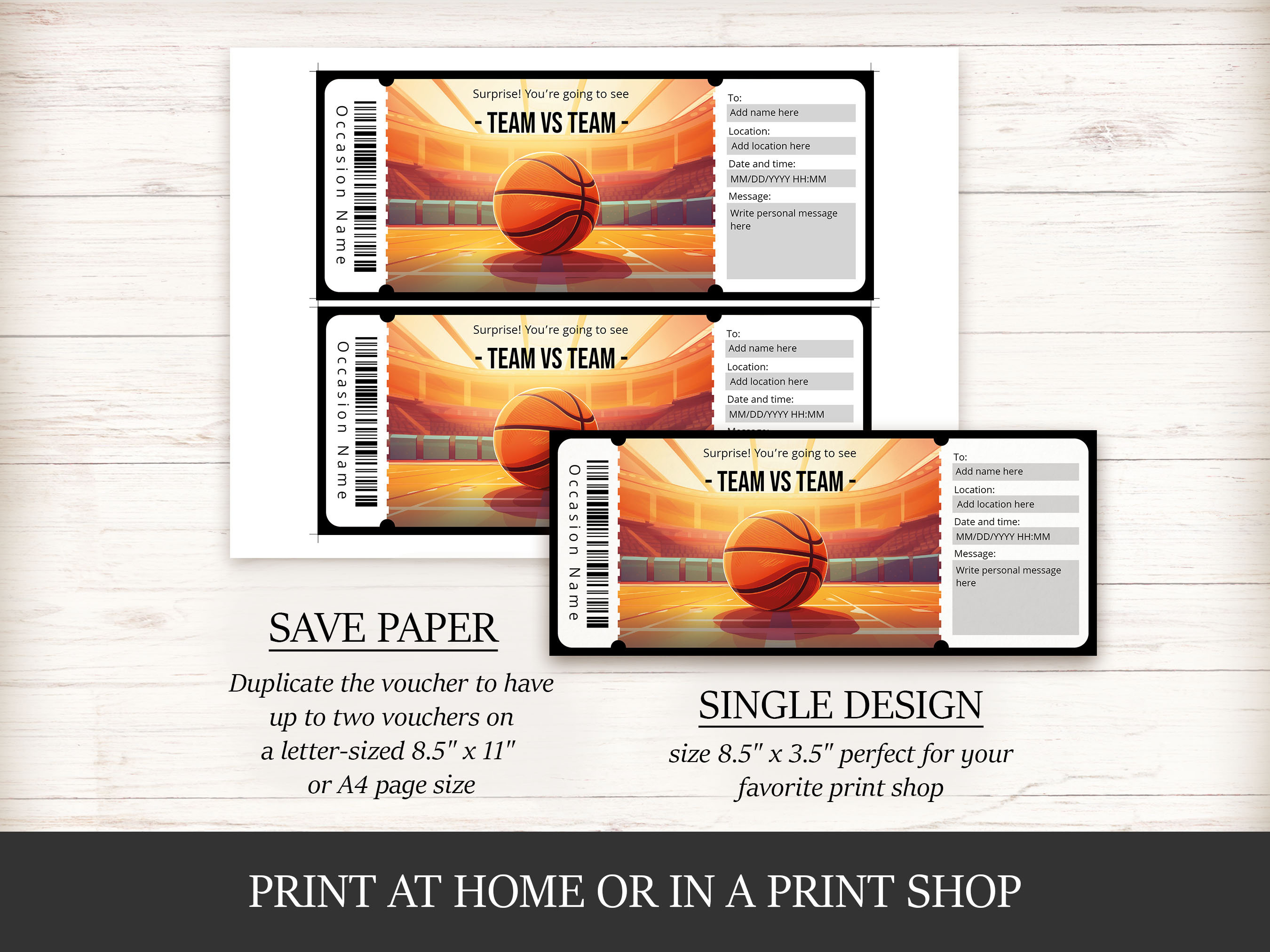 Surprise Basketball Game Ticket Template, Customizable and Printable ...
