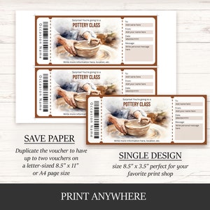 Editable Watercolor Pottery Class Gift Certificate Template, Pottery ...