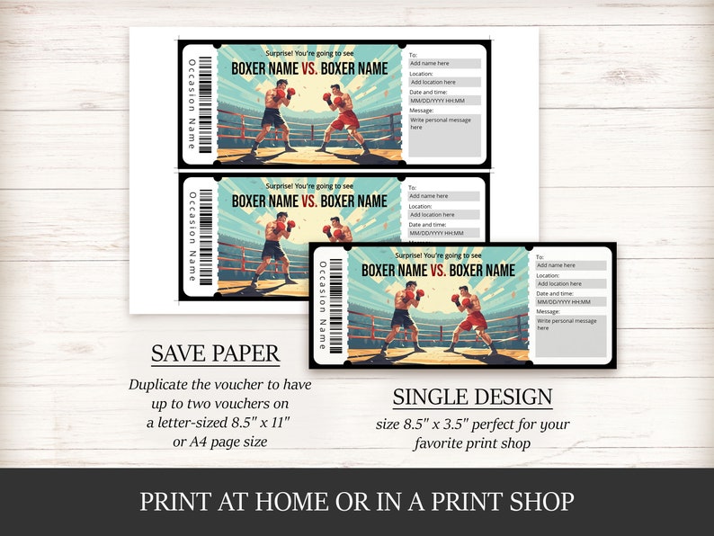 Surprise Boxing Game Ticket Template, Customizable and Printable Boxing ...
