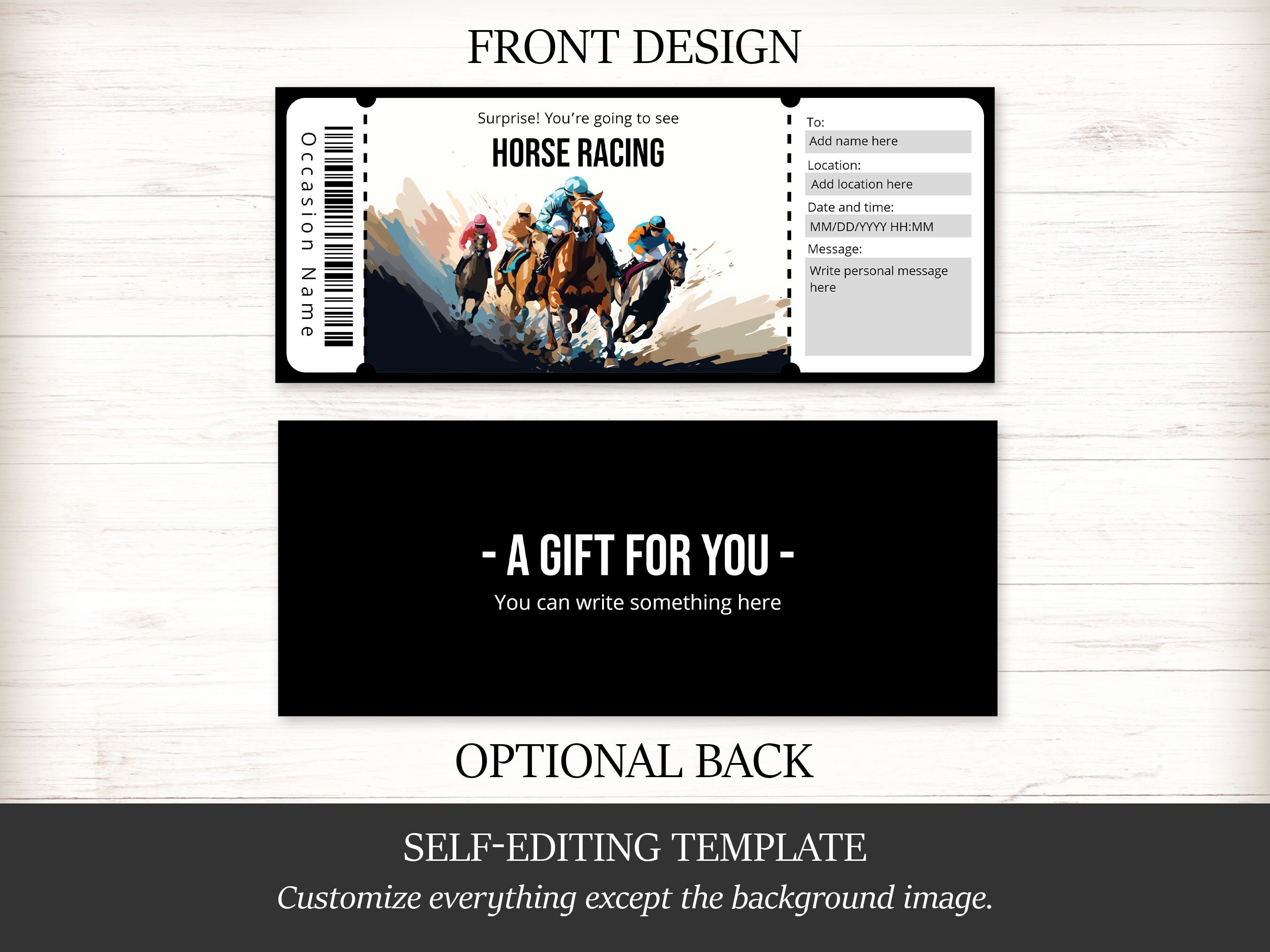Surprise Horse Racing Ticket Template, Customizable and Printable Horse ...