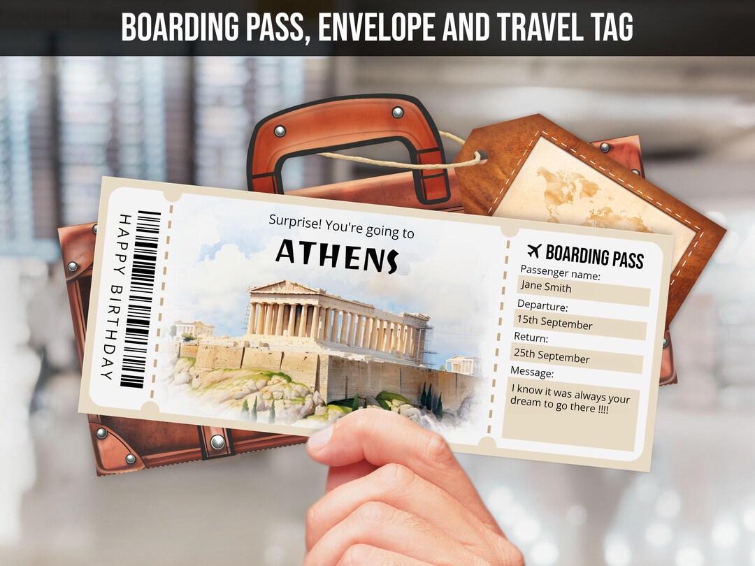 Printable Athens Trip Gift Ticket Template, Surprise Greece ATHENS ...