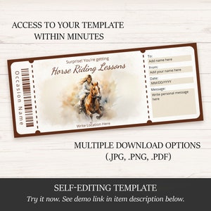 Editable Watercolor Horse Riding Gift Certificate Template for Horse ...