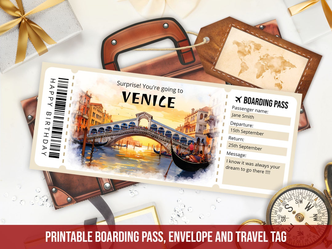 Editable Venice Boarding Pass Template, Personalized Gift Printable ...