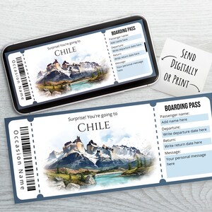 Editable Chile Boarding Pass Template, Watercolor Surprise Chile Trip ...