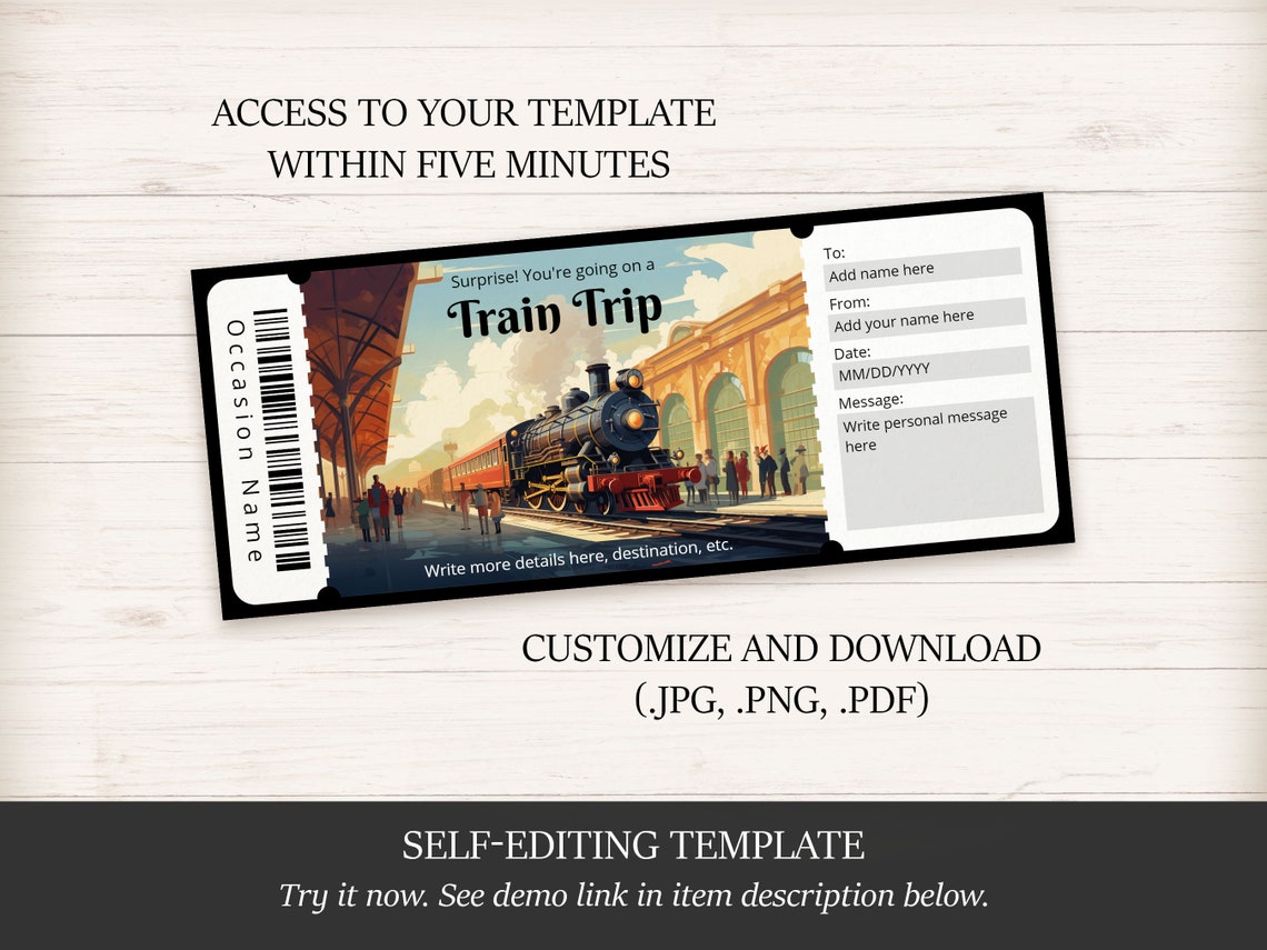Editable Train Ticket Template, Retro Railway Ticket Surprise Gift ...