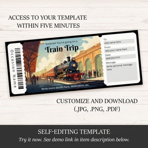 Editable Train Ticket Template, Retro Railway Ticket Surprise Gift ...