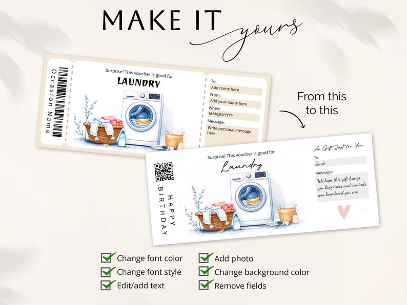Editable Laundry Gift Certificate Template, Printable Surprise Reveal ...