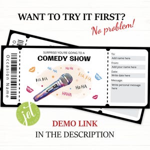 Funny Comedy Show Ticket Template for Comedy Lover, Editable Printable ...