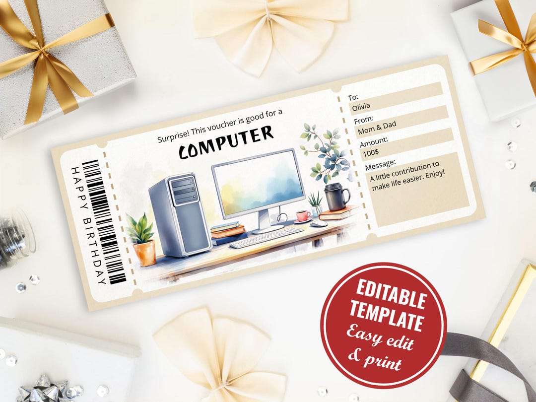 Editable Computer Gift Certificate Template, Printable New Computer ...
