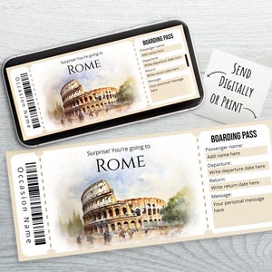 Editable Rome Boarding Pass Template, Surprise Rome Trip Reveal Ticket ...
