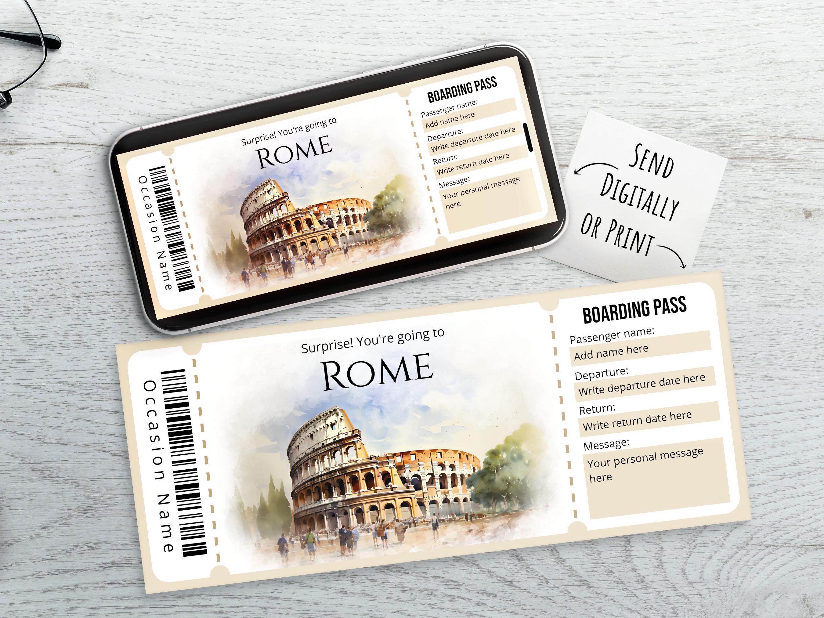 Editable Rome Boarding Pass Template, Surprise Rome Trip Reveal Ticket ...