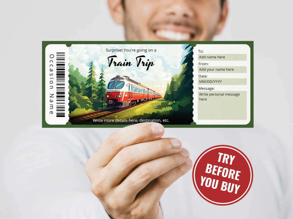 Editable Train Ticket Template Railway Ticket Surprise Gift - Etsy
