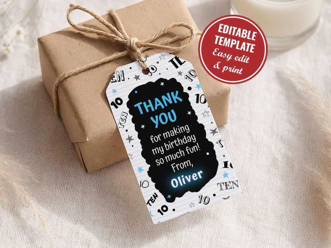 Editable 10th Birthday Party Favor Tags Template, Printable 10th Boy ...