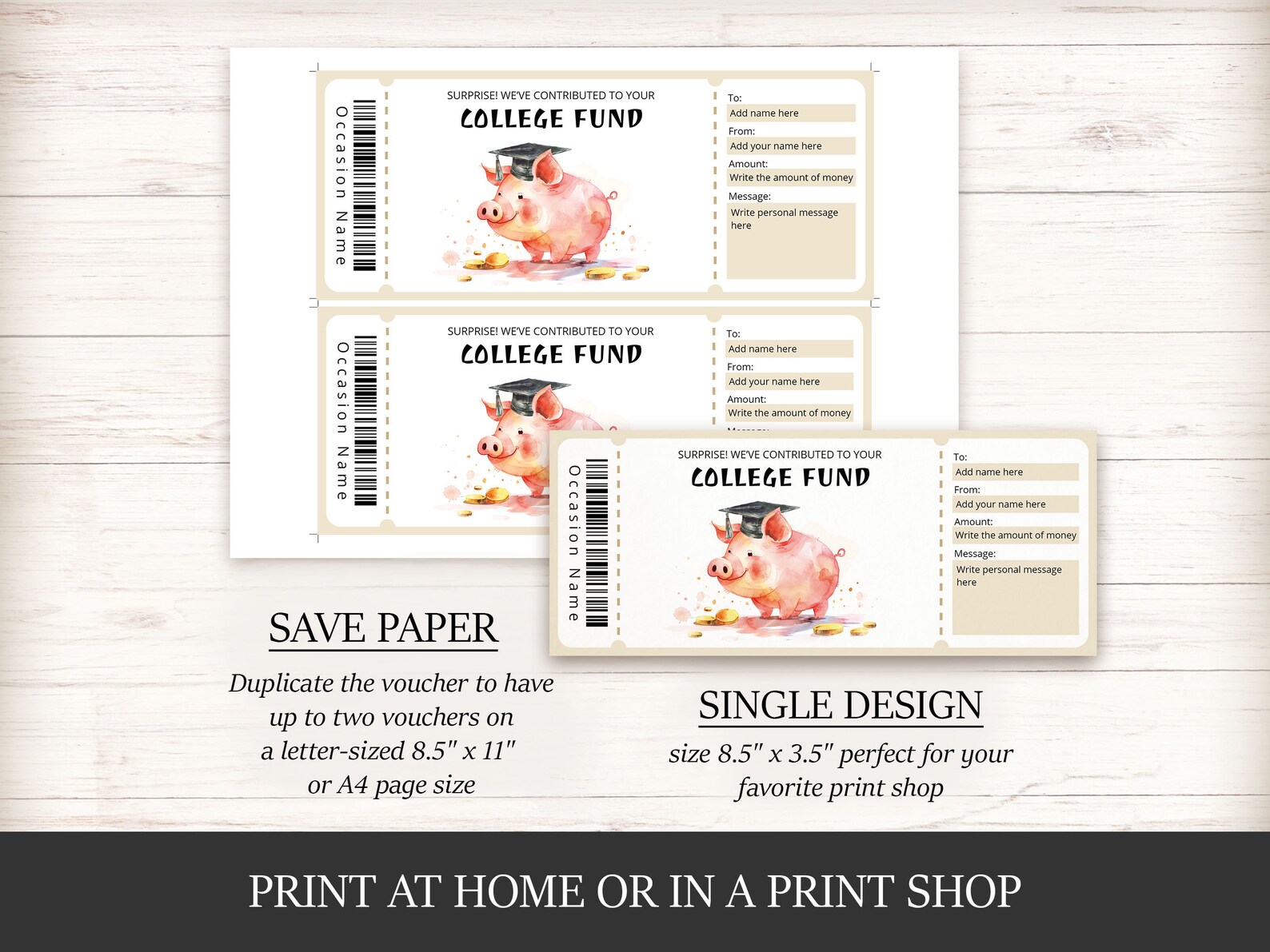 Editable College Fund Gift Certificate Template DIY Printable ...