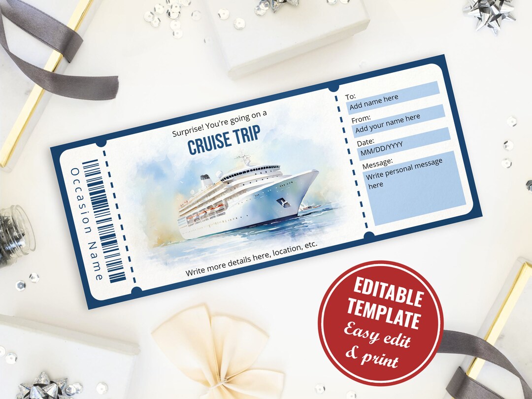 Editable Watercolor Cruise Boarding Pass Template, Surprise Cruise Trip ...