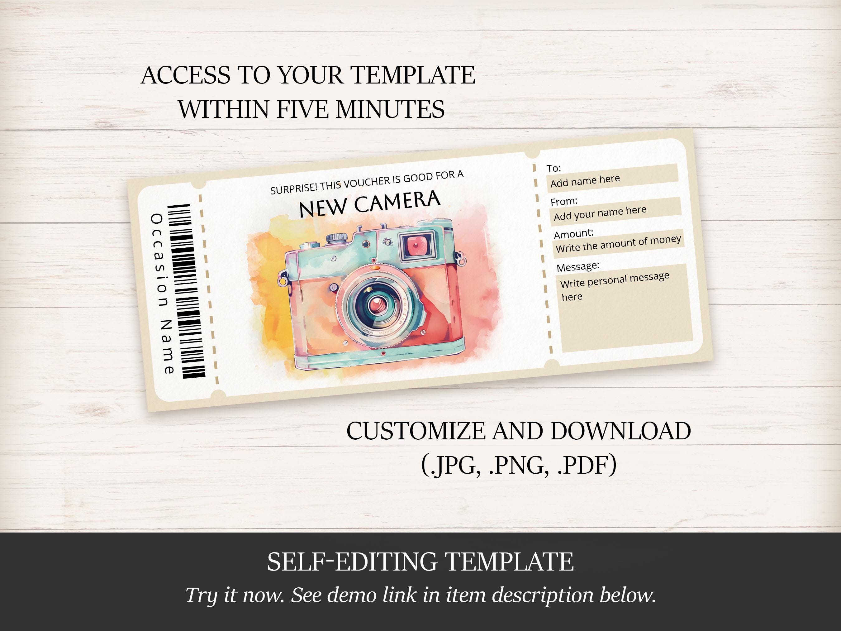 Editable New Camera Gift Certificate Template for Photography Lover ...