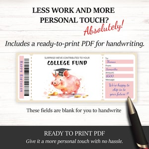 Editable College Fund Gift Certificate Template DIY Printable ...