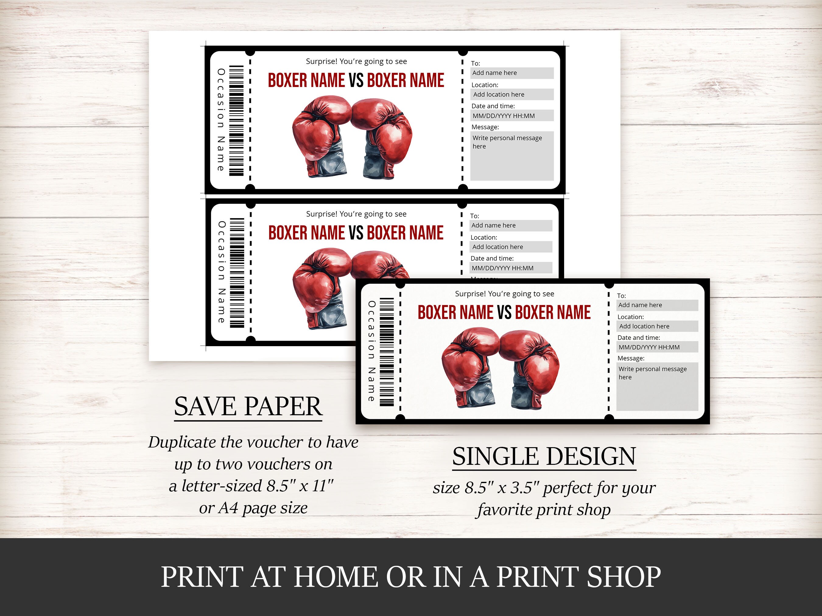 Surprise Boxing Match Ticket Template, Customizable and Printable ...