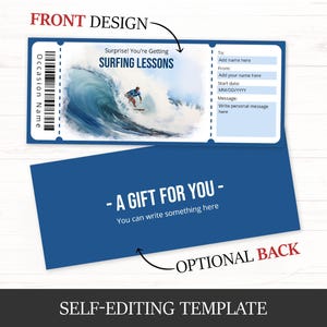 Editable Surfing Gift Certificate Template for Surf Lover, Printable ...