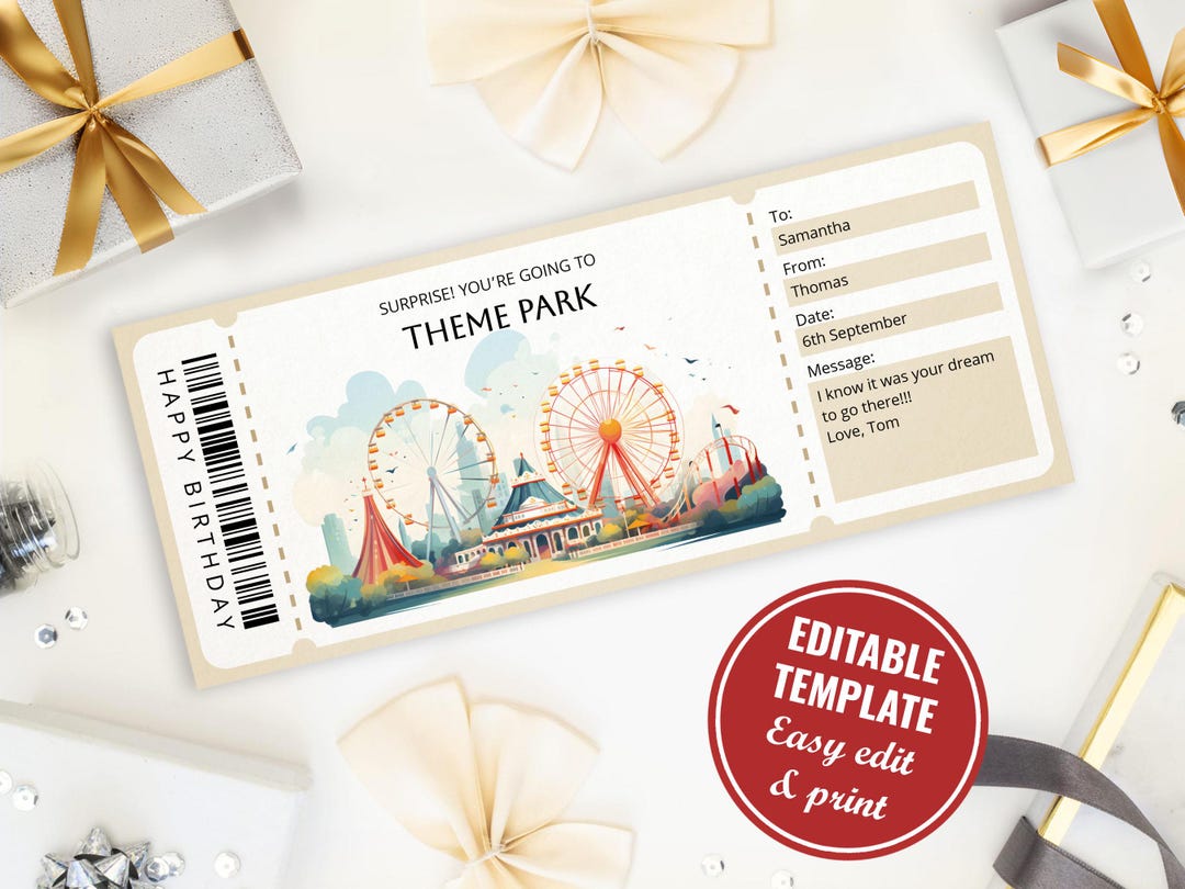 Editable Amusement Park Gift Certificate Template, Printable Watercolor ...