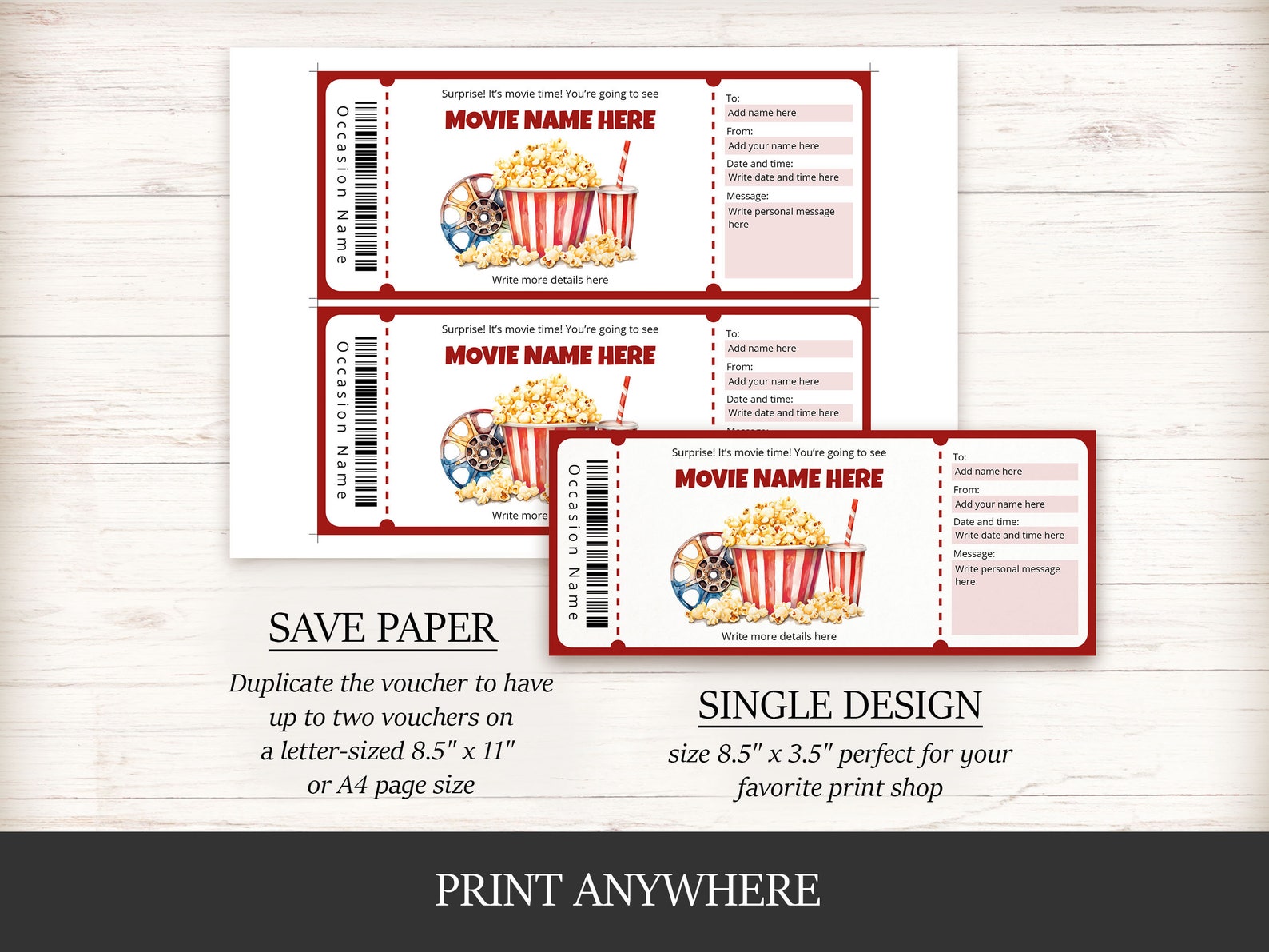 Surprise Movie Night Ticket Template, Customizable and Printable Cinema ...