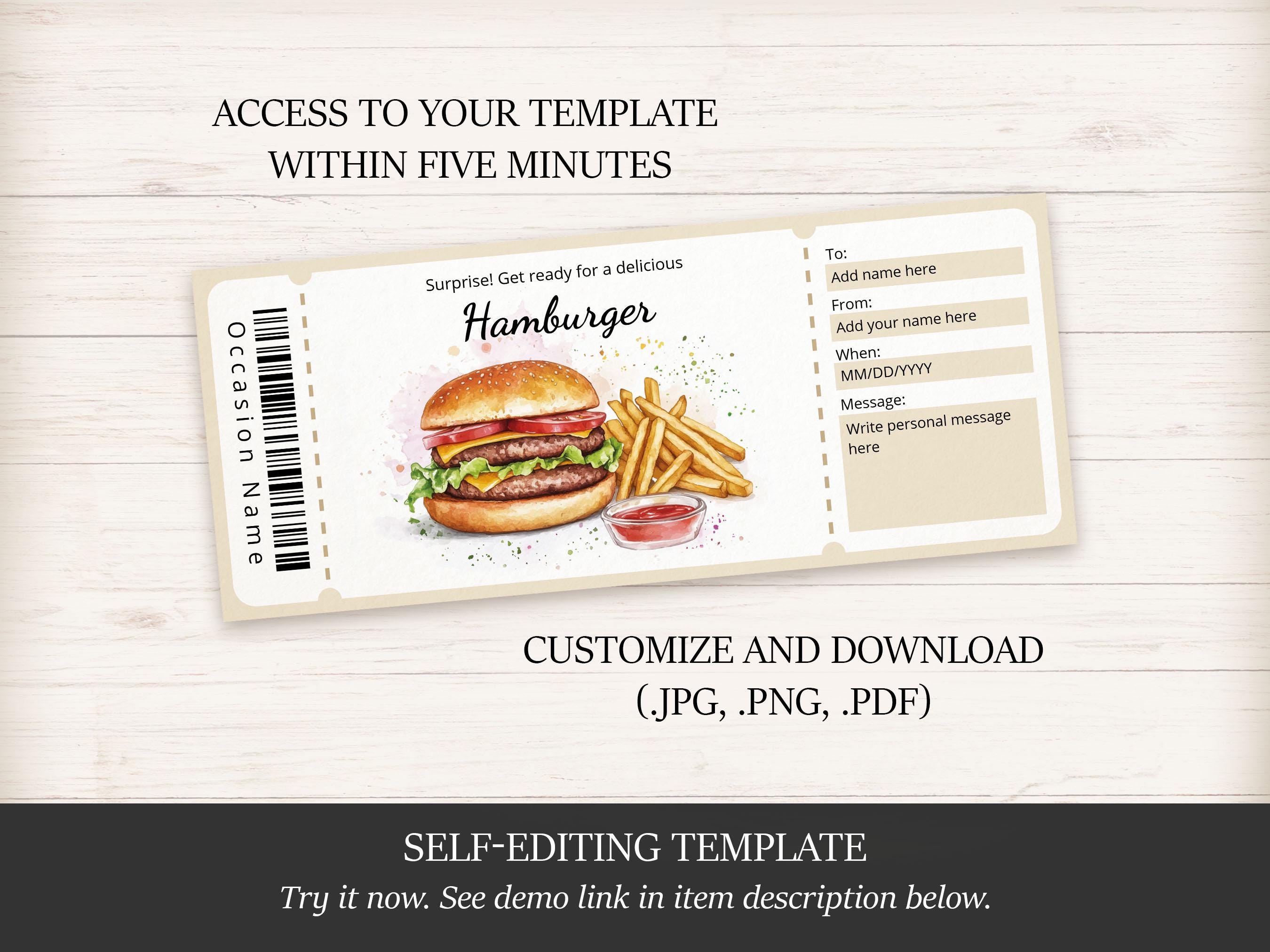 Editable Hamburger Gift Certificate Template for Burger and BBQ Lovers ...