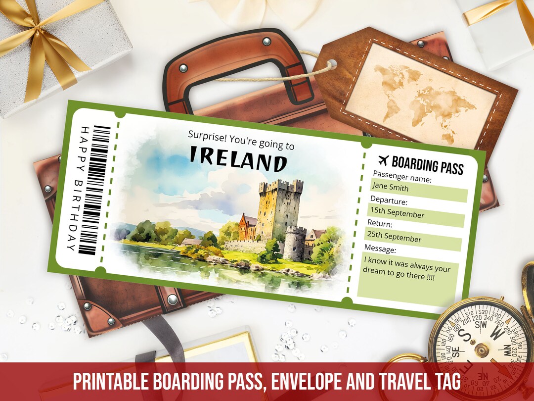Editable Ireland Boarding Pass Template, Personalized Gift Printable ...